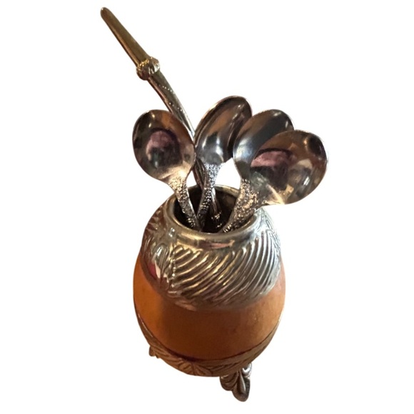 Dining | Vintage Alpaca Silver Yerba Mate Calabash Gourd Bombilla ...